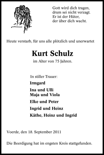Traueranzeigen von Kurt Schulz | Trauer-in-NRW.de