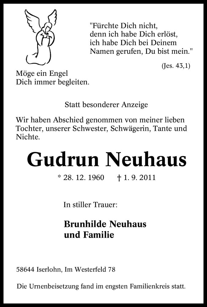 Traueranzeigen von Gudrun Neuhaus | Trauer-in-NRW.de