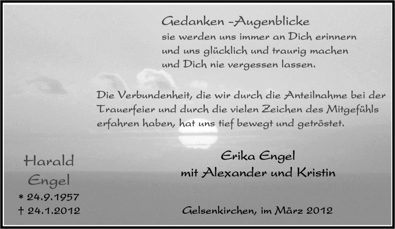 Traueranzeigen von Harald Engel | Trauer-in-NRW.de