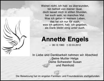 Traueranzeigen von Annette Engels | Trauer-in-NRW.de