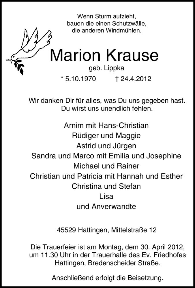 Traueranzeigen von Marion Krause | Trauer-in-NRW.de Traueranzeigen von Marion Krause | Trauer-in-NRW.de