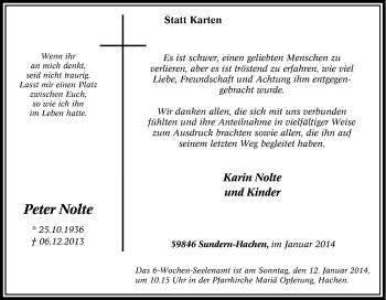 Traueranzeigen von Peter Nolte | Trauer-in-NRW.de