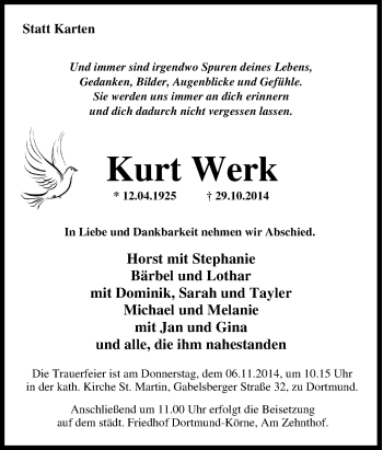 Traueranzeigen von Kurt Werk | Trauer-in-NRW.de