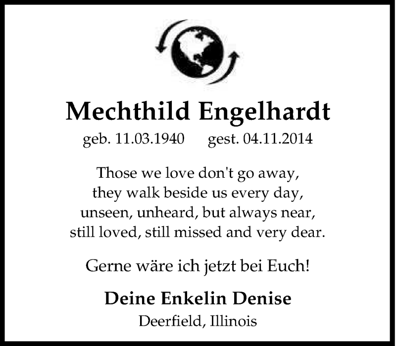 Traueranzeigen von Mechthild Engelhardt | Trauer-in-NRW.de