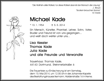 Traueranzeigen von Michael Kade | Trauer-in-NRW.de