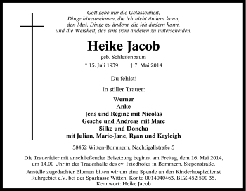 Traueranzeigen von Heike Jacob | Trauer-in-NRW.de