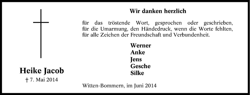 Traueranzeigen von Heike Jacob | Trauer-in-NRW.de