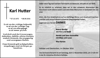 Traueranzeigen von Karl Hutter | Trauer-in-NRW.de