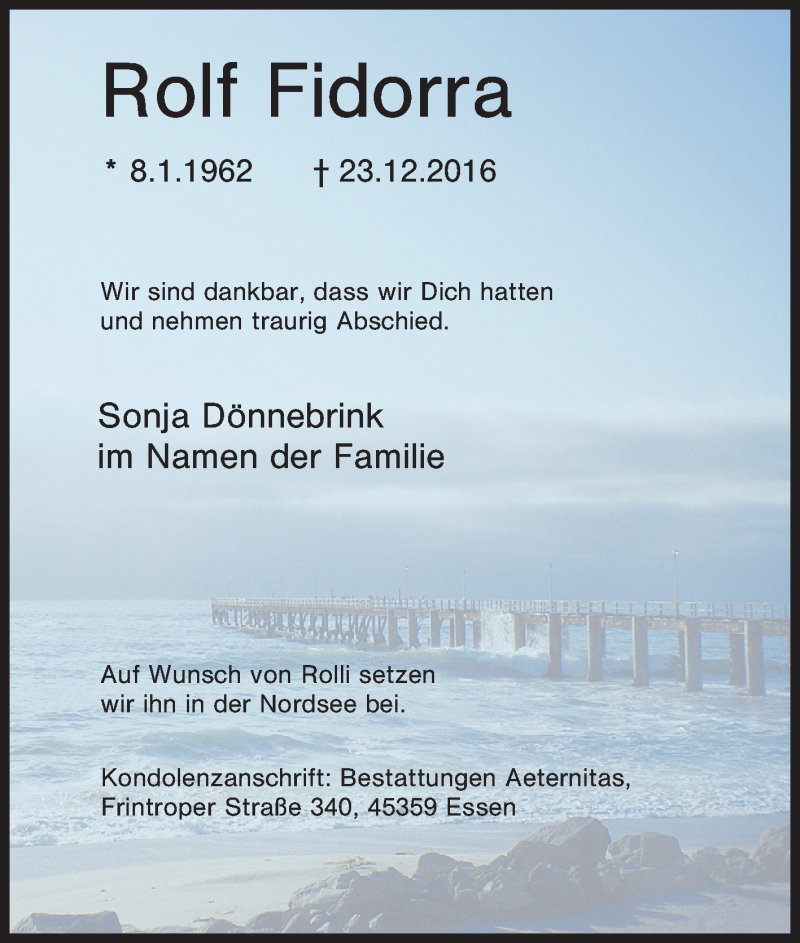 Traueranzeigen von Rolf Fidorra | Trauer-in-NRW.de