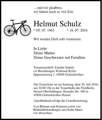 Traueranzeigen von Helmut Schulz | Trauer-in-NRW.de