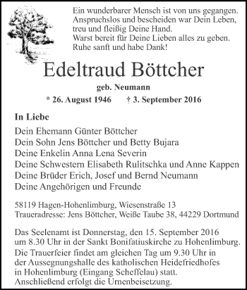 Traueranzeigen von Edeltraud Böttcher | Trauer-in-NRW.de